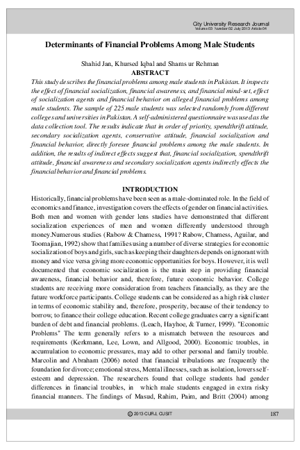 (PDF) Determinants of Financial Problems Among Male Students