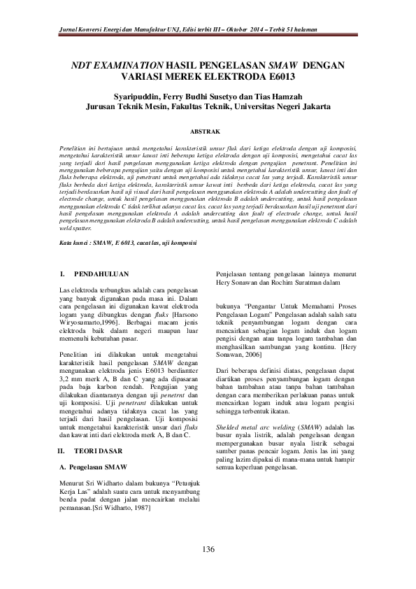 (PDF) NDT EXAMINATION HASIL PENGELASAN SMAW DENGAN VARIASI MEREK ...