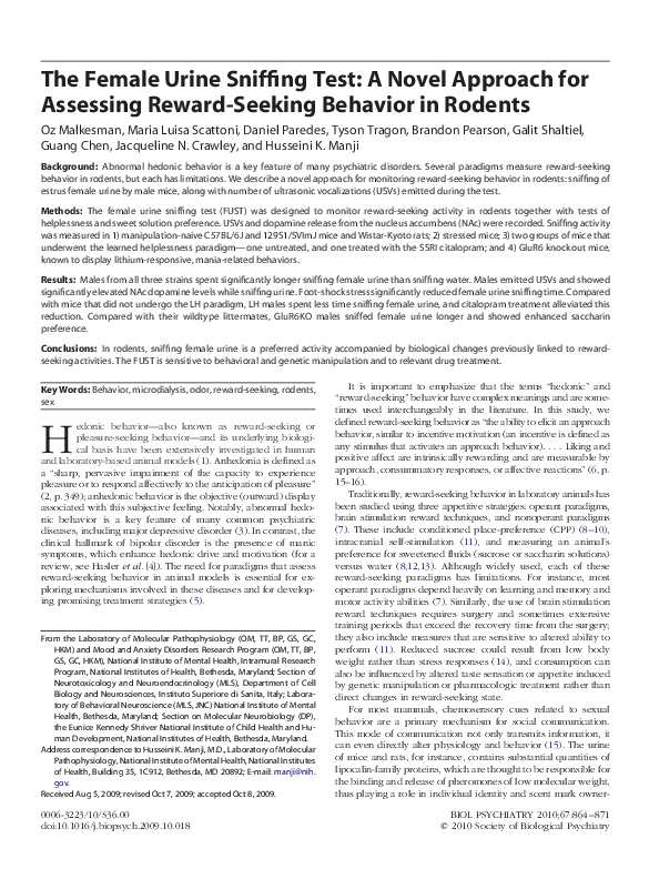 (PDF) The Female Urine Sniffing Test: A Novel Approach for Assessing ...