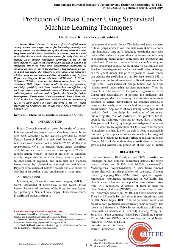 (PDF) Prediction of Breast Cancer Using Supervised Machine Learning ...