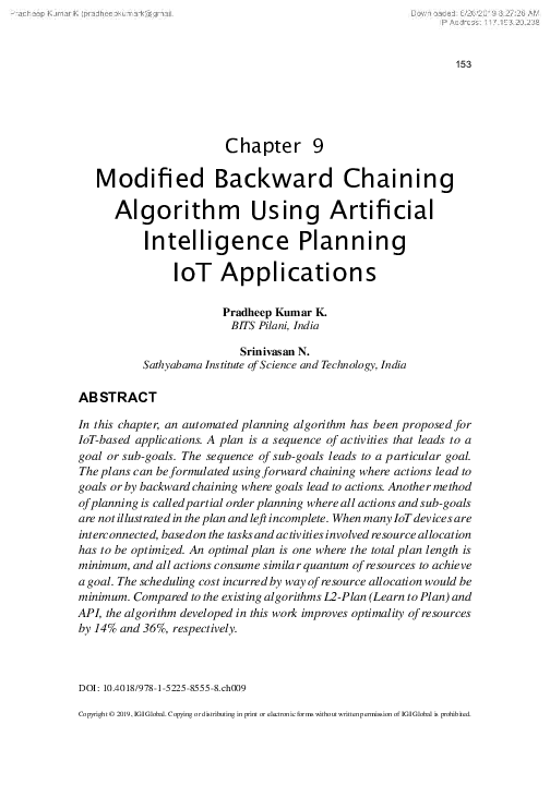 Pdf Modified Backward Chaining Algorithm Using Artificial Intelligence Planning Iot Applications
