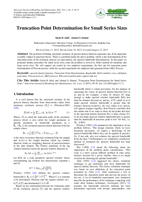 (PDF) Truncation Point Determination for Small Series Sizes