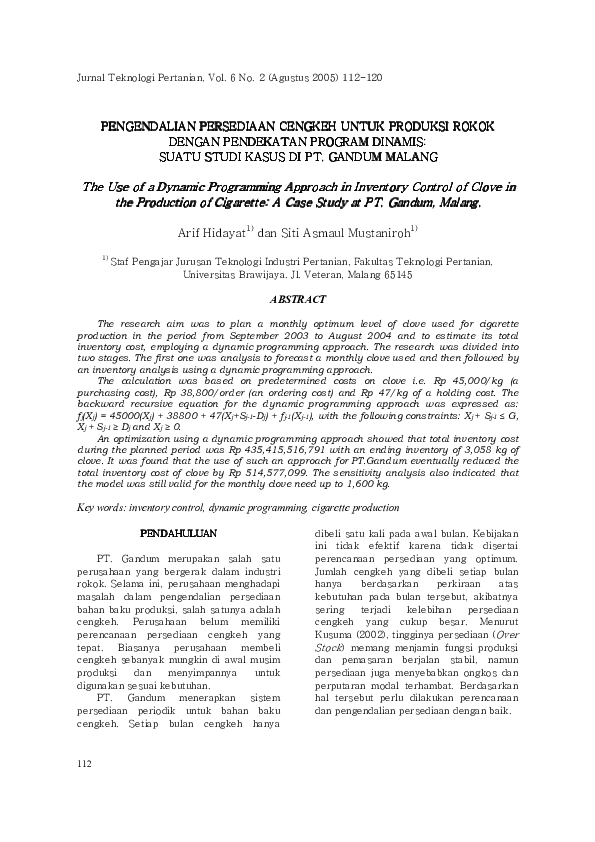 (PDF) The Use of a Dynamic Programming Approach in Inventory Control of ...