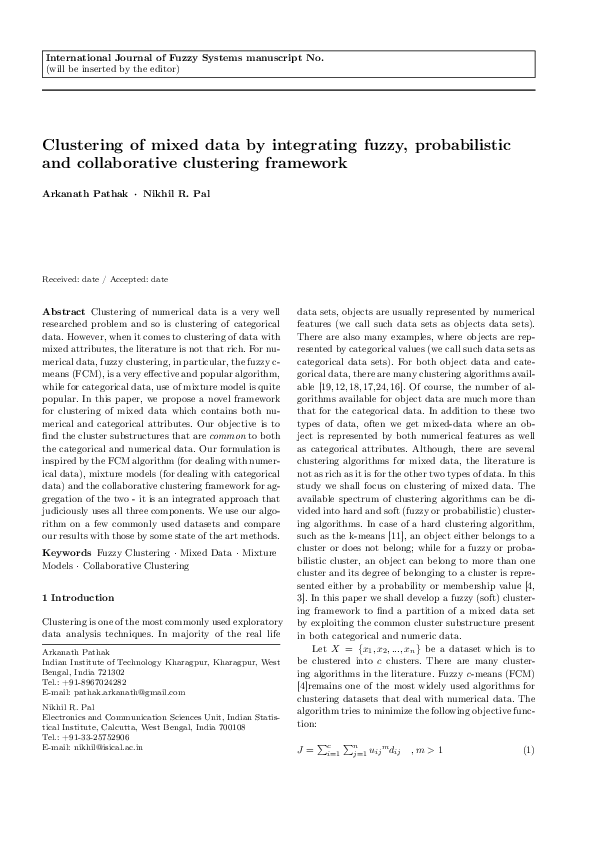 (PDF) Clustering of Mixed Data by Integrating Fuzzy, Probabilistic, and Collaborative Clustering ...