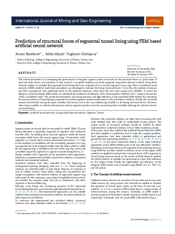 Pdf Prediction Of Structural Forces Of Segmental Tunnel Lining Using