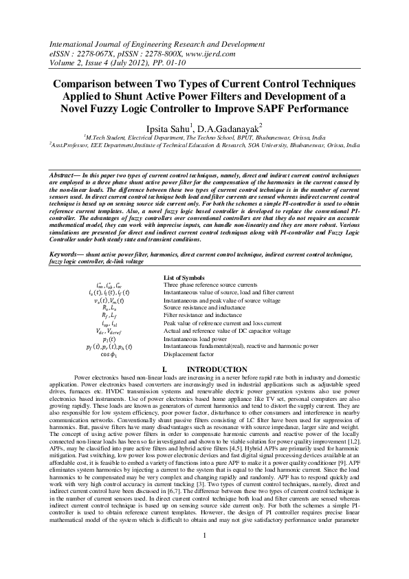 (PDF) Comparison between Two Types of Current Control Techniques Applied to Shunt Active Power ...