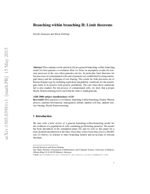 (PDF) Branching within branching II: Limit theorems | Gerold Alsmeyer - Academia.edu