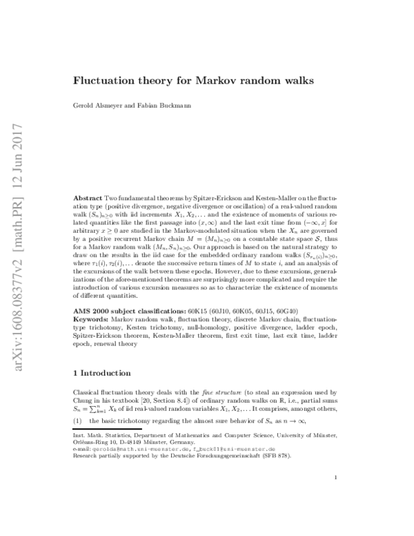 (PDF) Fluctuation Theory for Markov Random Walks