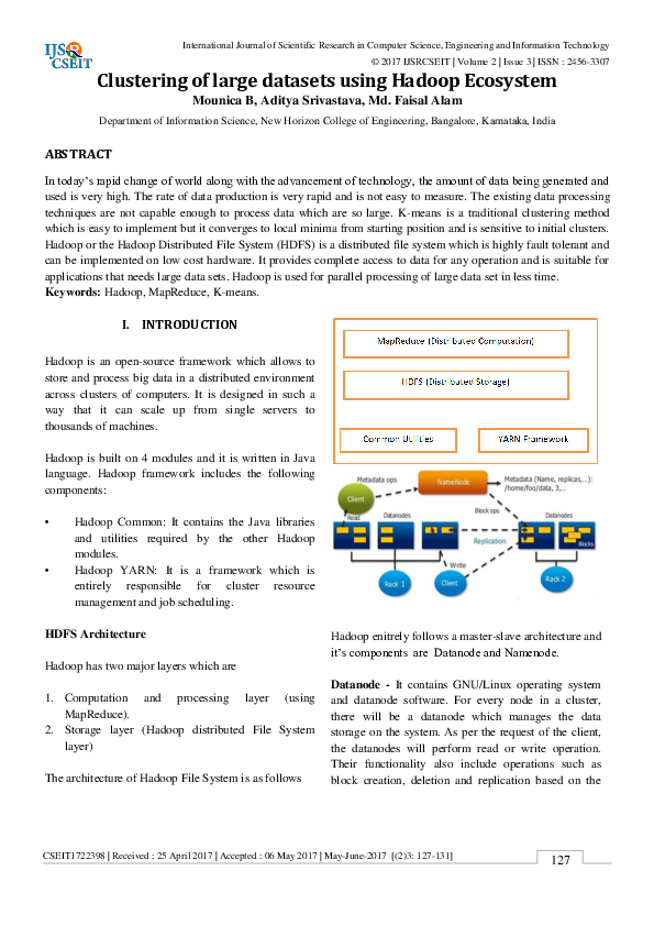 Pdf Clustering Of Large Datasets Using Hadoop Ecosystem