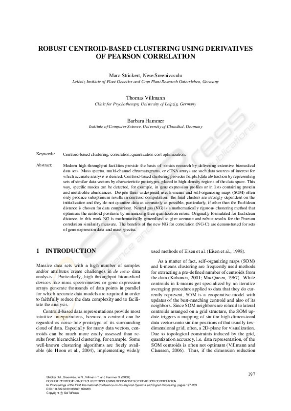 Pdf Robust Centroid Based Clustering Using Derivatives Of Pearson Correlation