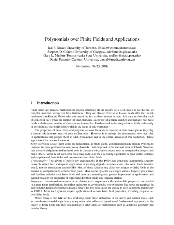 (PDF) Polynomials over Finite Fields and Applications