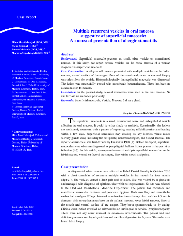 (PDF) Multiple recurrent vesicles in oral mucosa suggestive of ...