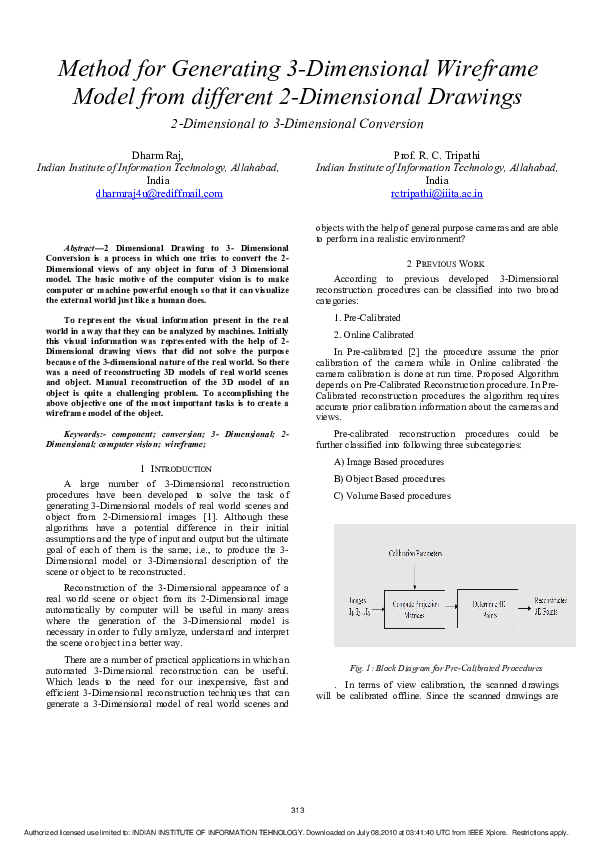 (PDF) Method for generating 3-Dimensional wireframe model from different 2-Dimensional Drawings ...