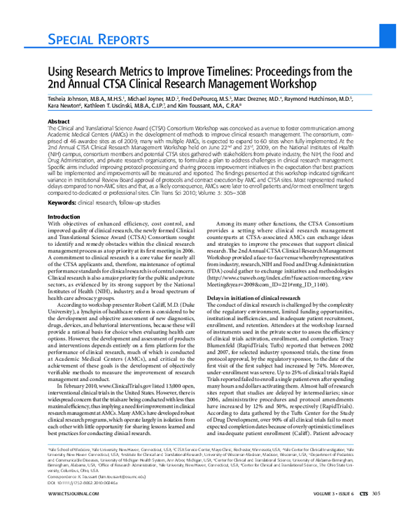 (PDF) Using Research Metrics to Improve Timelines: Proceedings from the ...
