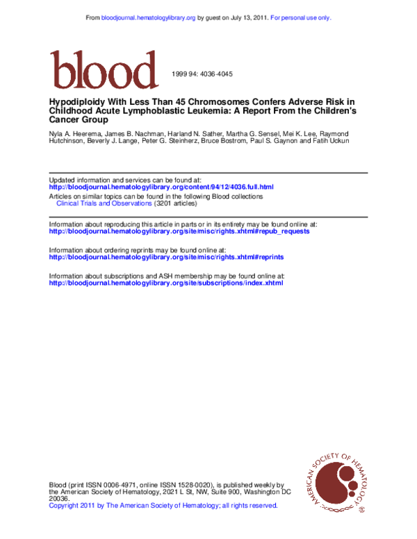 (PDF) Hypodiploidy with less than 45 chromosomes confers adverse risk ...