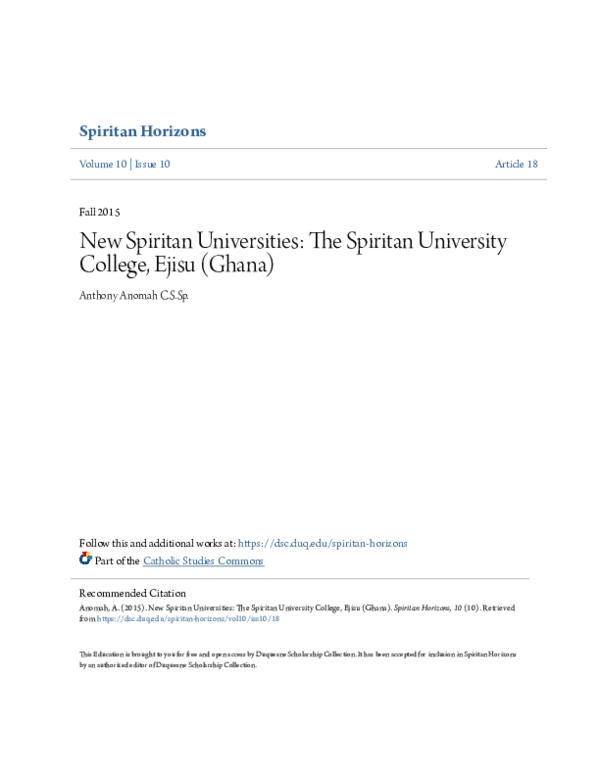 (PDF) New Spiritan Universities: The Spiritan University College, Ejisu ...