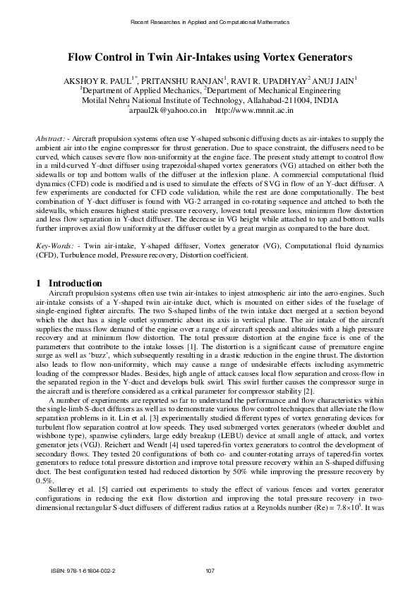 (PDF) Flow control in twin air-intakes using vortex generators