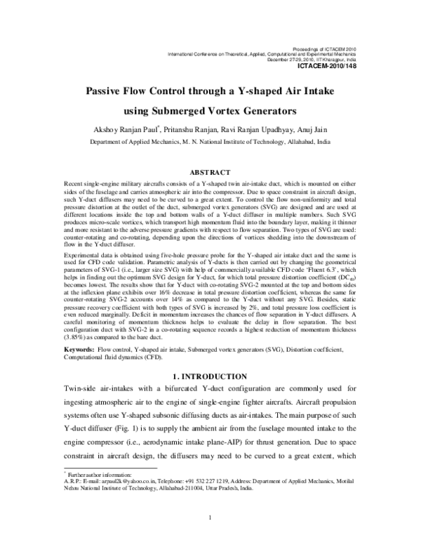 (PDF) “Passive Flow Control through Y-shaped Air Intake using Submerged ...