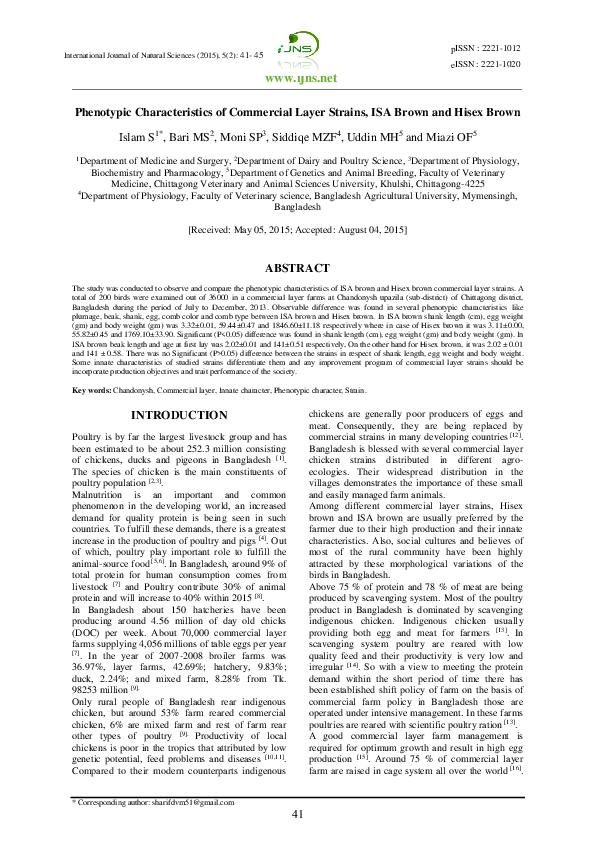 (PDF) Phenotypic Characteristics of Commercial Layer Strains, ISA Brown ...