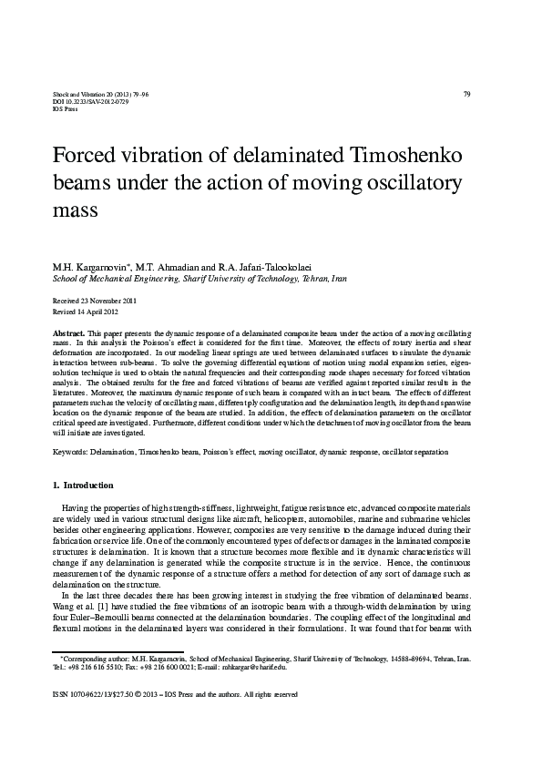(PDF) Forced vibration of delaminated Timoshenko beams subjected to a moving load