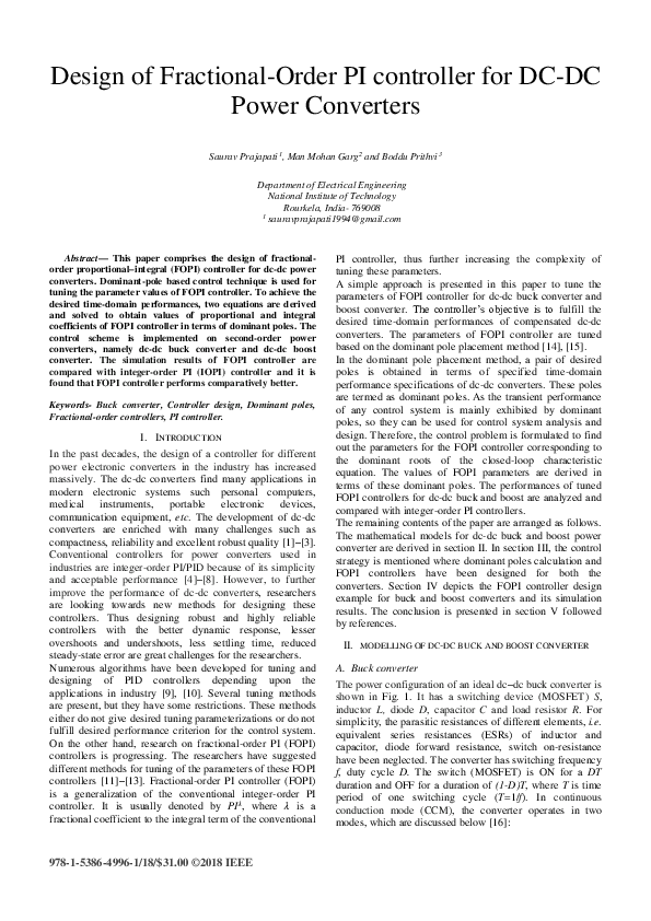 (PDF) Design of Fractional-Order PI controller for DC-DC Power Converters