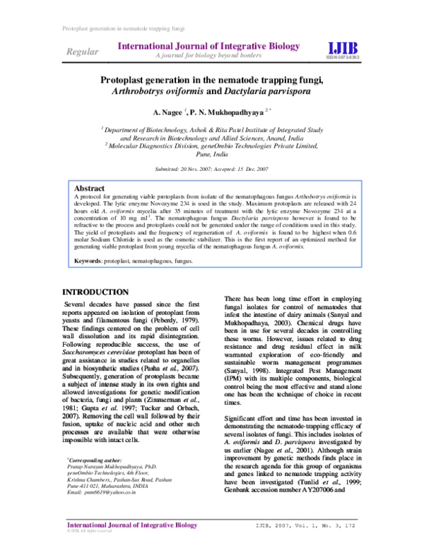(PDF) Protoplast generation in the nematode trapping fungi ...