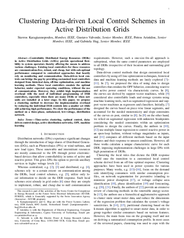 Pdf Clustering Data Driven Local Control Schemes In Active Distribution Grids 1660