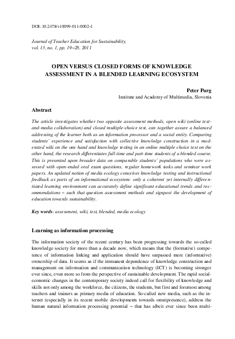 (PDF) Open Versus Closed Forms of Knowledge Assessment in a Blended ...