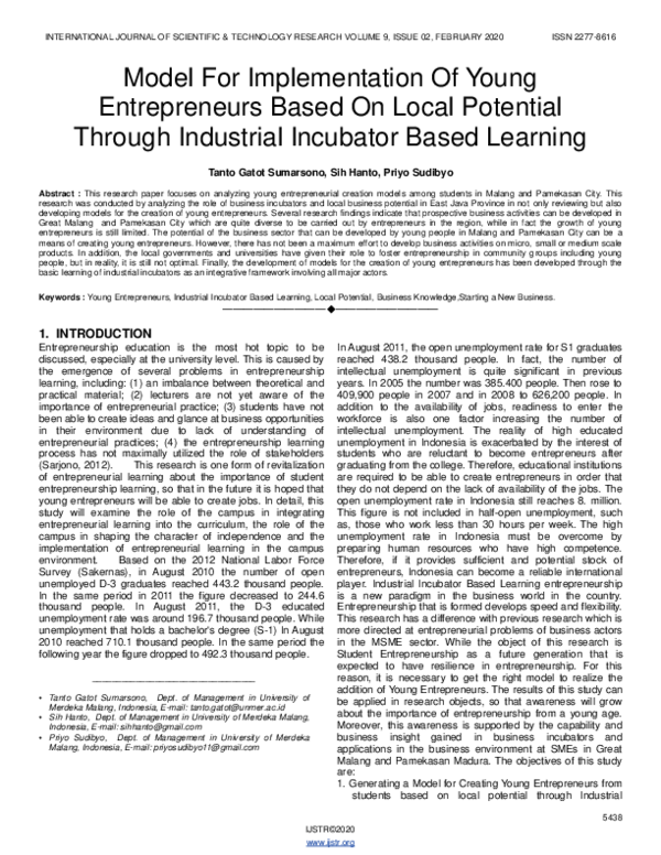 (PDF) Model For Implementation Of Young Entrepreneurs Based On Local ...