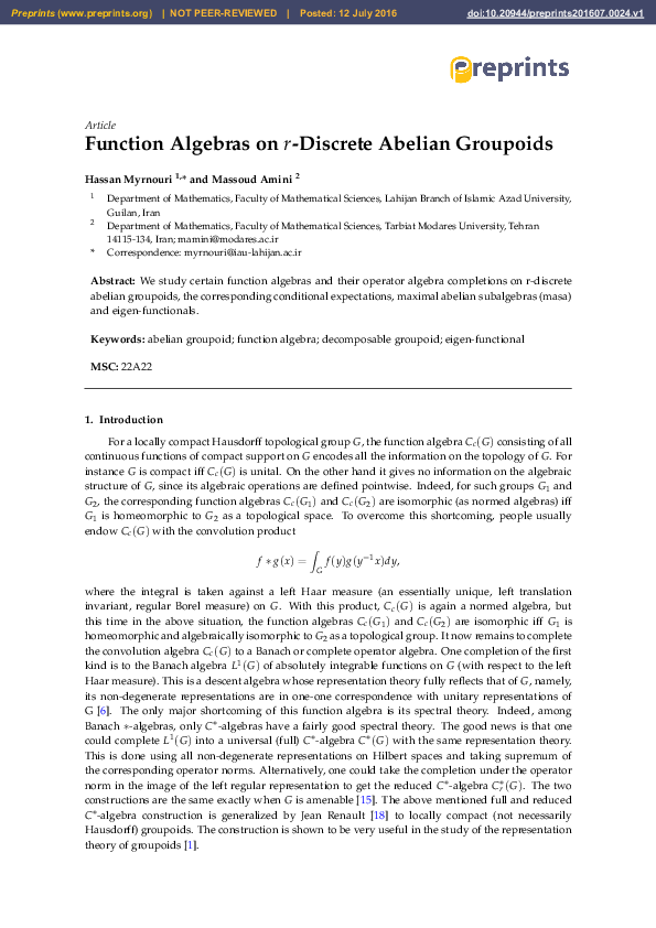 (PDF) Function Algebras on r -Discrete Abelian Groupoids