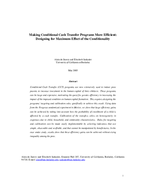 (PDF) Making Conditional Cash Transfer Programs More Efficient ...