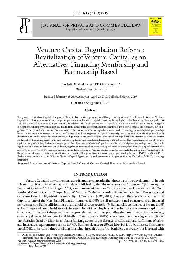 (PDF) Venture Capital Regulation Reform: Revitalization of Venture ...