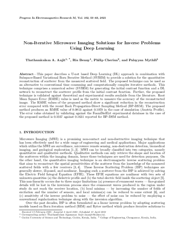 Non-Iterative Microwave Imaging Solutions for Inverse Problems Using Deep Learning