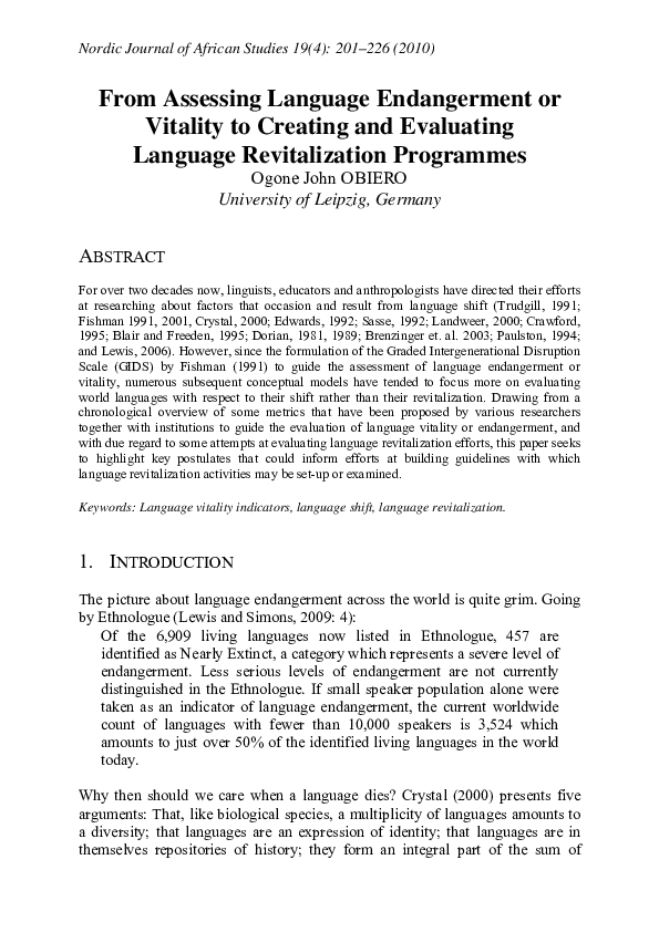 (PDF) Language Death and Endangered Languages | IOSR Journals ...