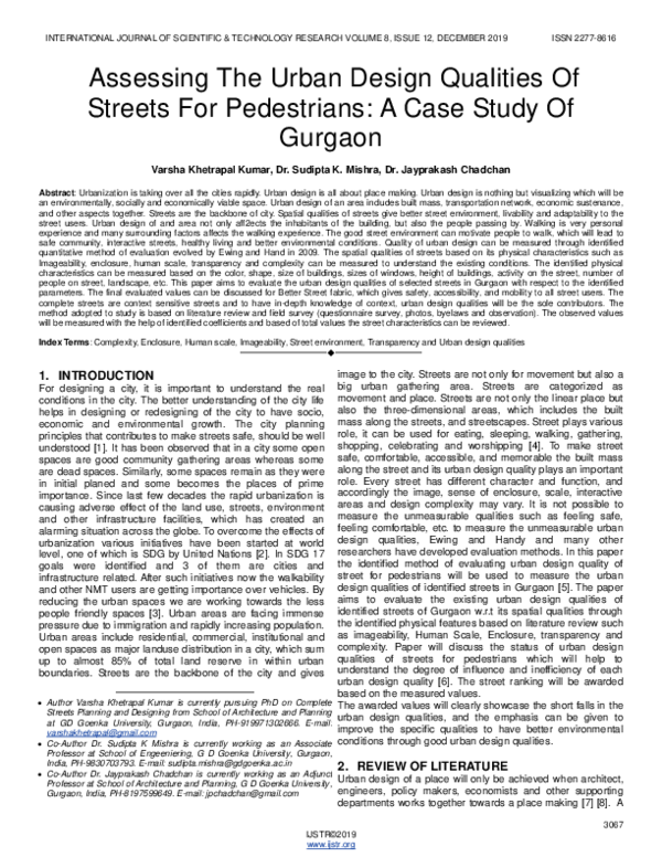 (PDF) Assessing The Urban Design Qualities Of Streets For Pedestrians ...