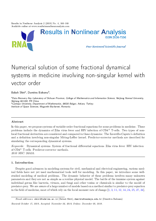 (PDF) Numerical solution of some fractional dynamical systems in medicine involving non-singular ...