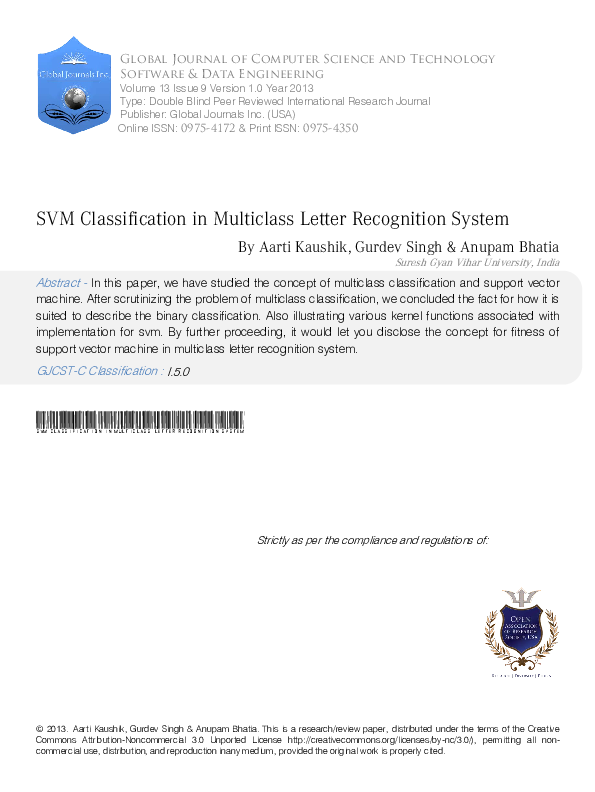(PDF) SVM Classification in Multiclass Letter Recognition System