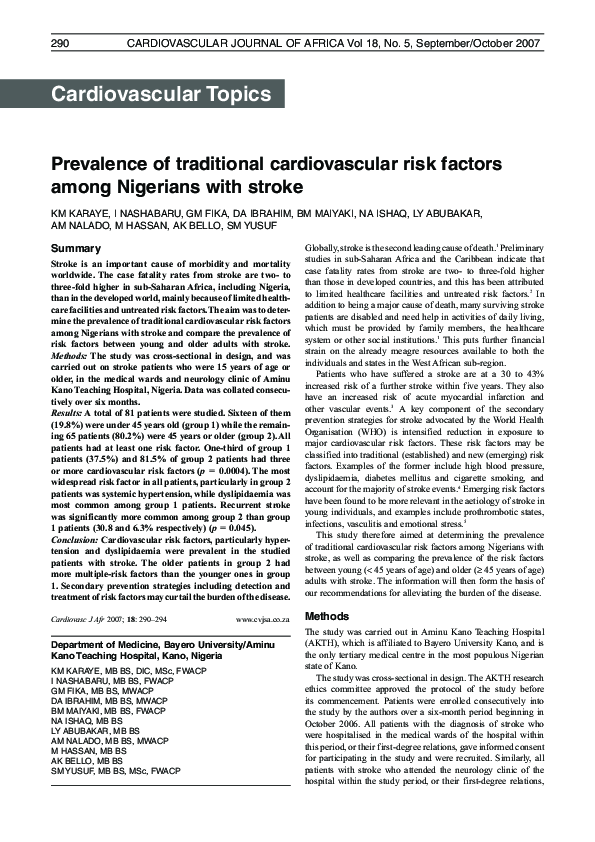 (PDF) Prevalence of traditional cardiovascular risk factors and ...