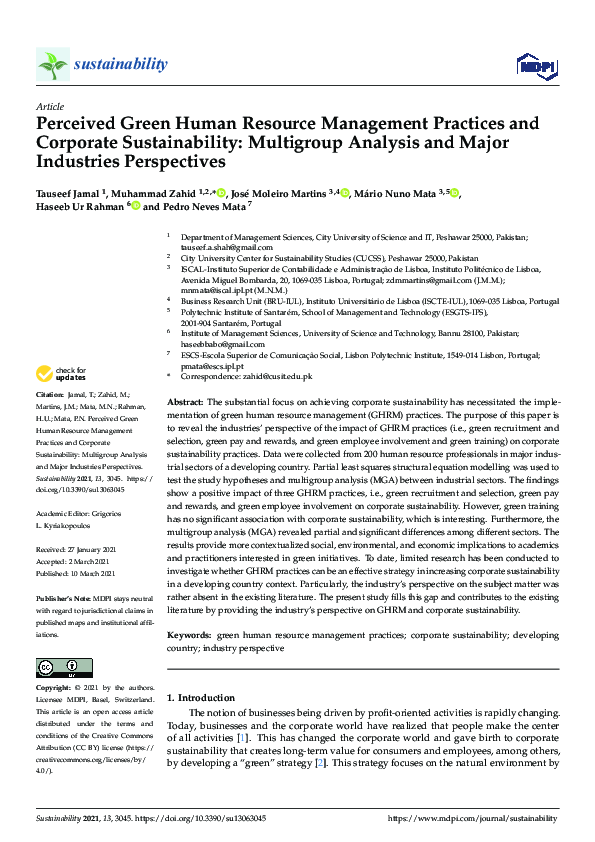 (PDF) Perceived Green Human Resource Management Practices and Corporate Sustainability ...