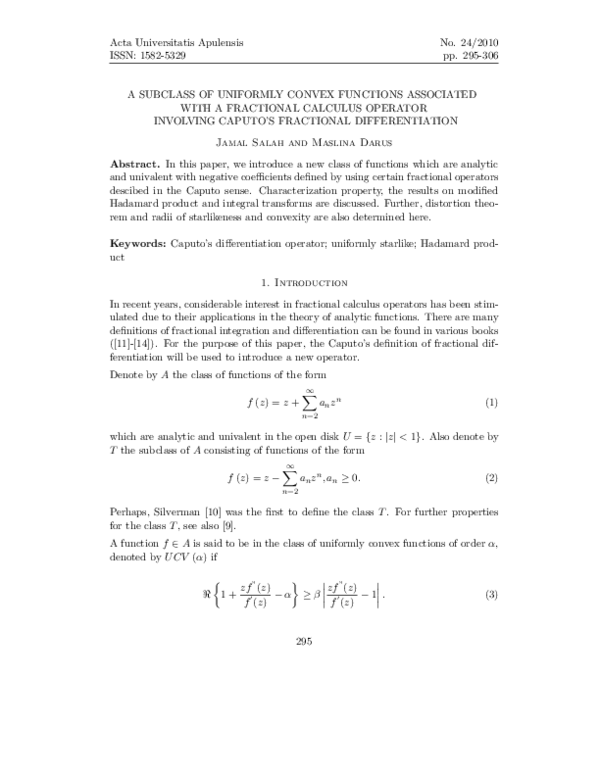 Pdf A Subclass Of Uniformly Convex Functions Associated With A
