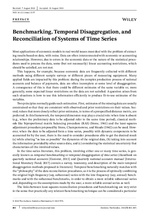(PDF) Benchmarking, Temporal Disaggregation, and Reconciliation of Systems of Time Series