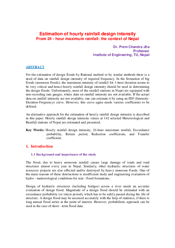 (PDF) Estimation of hourly rainfall design intensity From 24 -hour ...