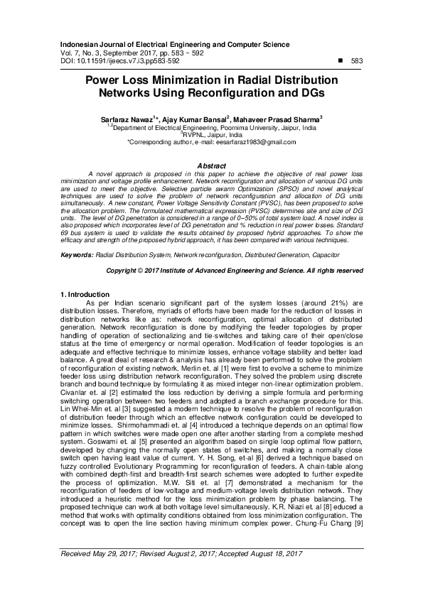 Pdf Power Loss Minimization In Radial Distribution Networks Using Reconfiguration And Dgs