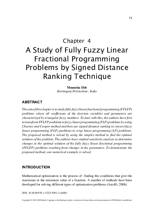 (PDF) A Study of Fully Fuzzy Linear Fractional Programming Problems by Signed Distance Ranking ...