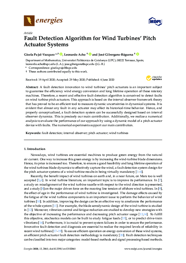 Pdf Fault Detection Algorithm For Wind Turbines Pitch Actuator Systems