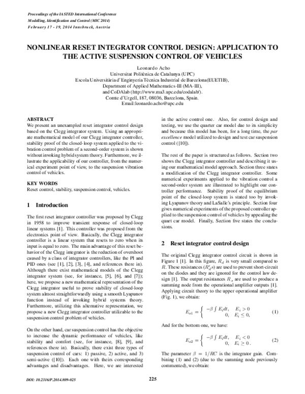 (PDF) Nonlinear Reset Integrator Control Design: Application to the Active Suspension Control of ...
