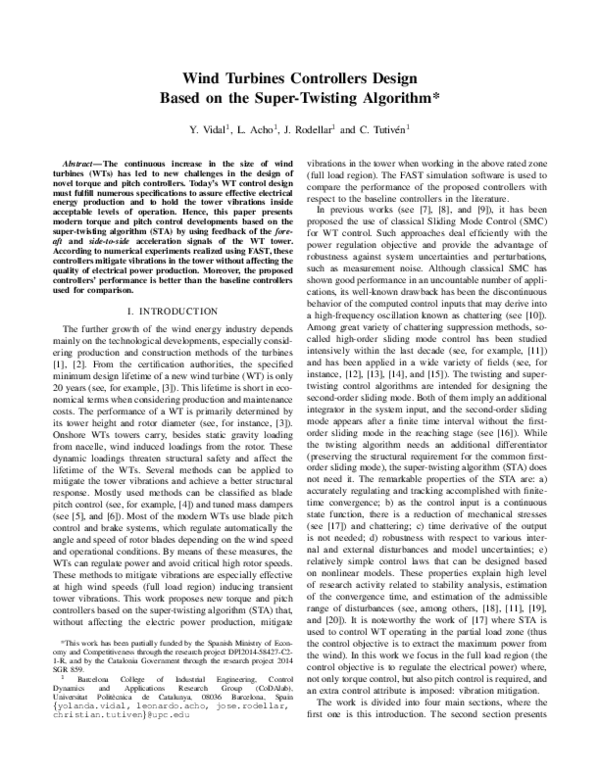 (PDF) Wind turbines controllers design based on the super-twisting algorithm