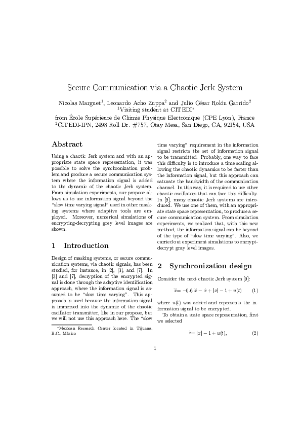 (PDF) Secure Communication via a Chaotic Jerk System