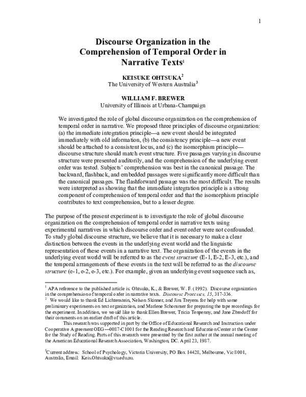(PDF) Discourse organization in the comprehension of temporal order in narrative texts | Keis ...