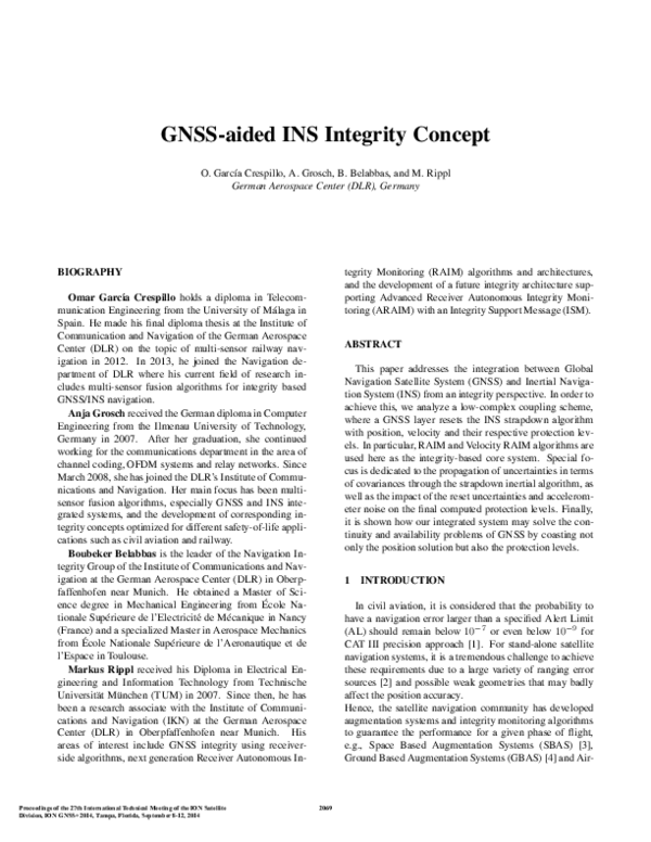 (PDF) GNSS-aided INS Integrity Concept